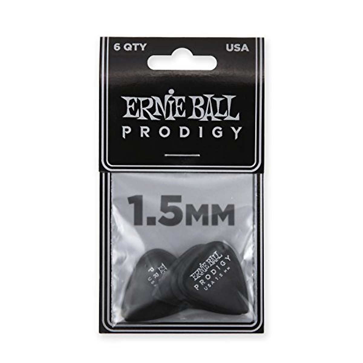 Ernie Ball Prodigy Guitar Picks, Standard, Black 1.5mm, 6-pack (P09199)