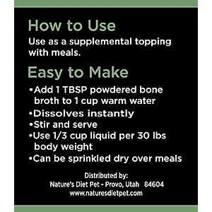 Nature's Diet Pet Original Bone Broth Protein Powder with Functional Benefits for Hip and Joint, Digestion, Skin and Coat (Hip & Joint, 6 oz = 60 Servings)