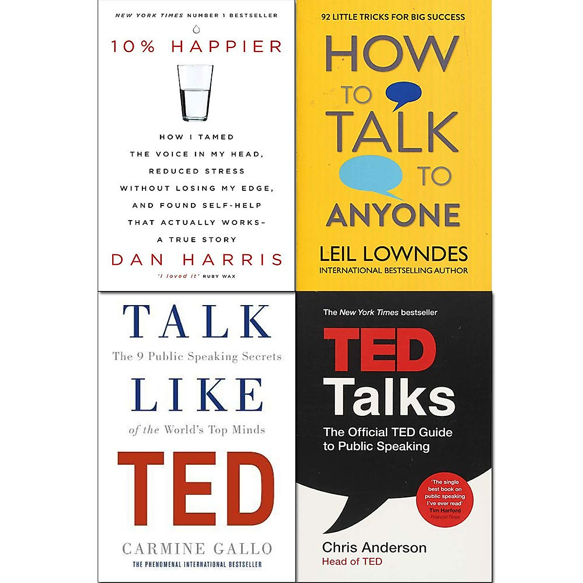 How to Talk to Anyone, 10% Happier, Talk Like TED, TED Talks 4 Books Collection Set