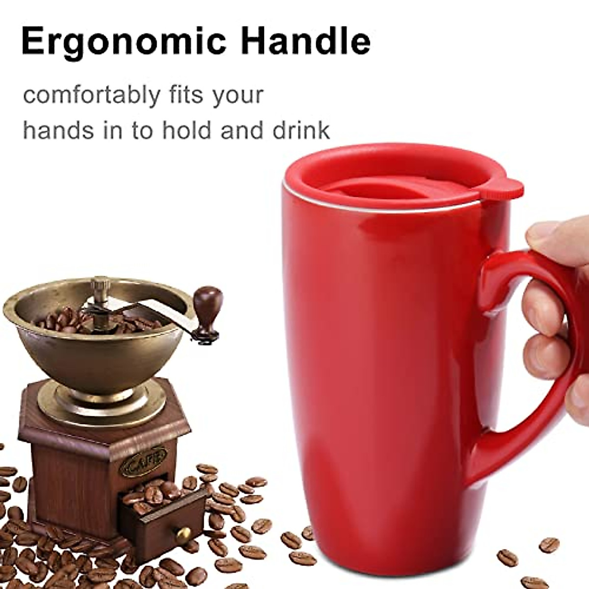 Vivimee 6 Pack Ceramic Coffee Mug Set with Lids, 18 Ounce Large Tall Colored Coffee Mugs with Lid, Coffee Mug Set for Your Coffee & Tea, Porcelain Tea Cups for Coffee, Milk, Office, Home