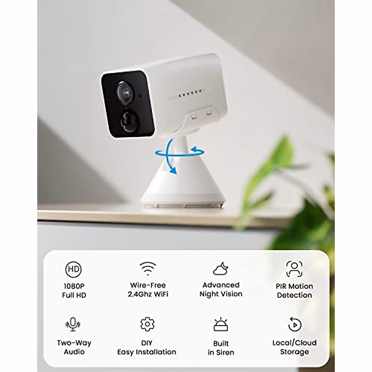 ieGeek Security Camera Indoor Wireless 1080P Wire-Free Portable Indoor Camera for Home Security with Human Detection,Two-Way Audio, Siren and APP Alert,30ft Clear Night Vision, Cloud/SD