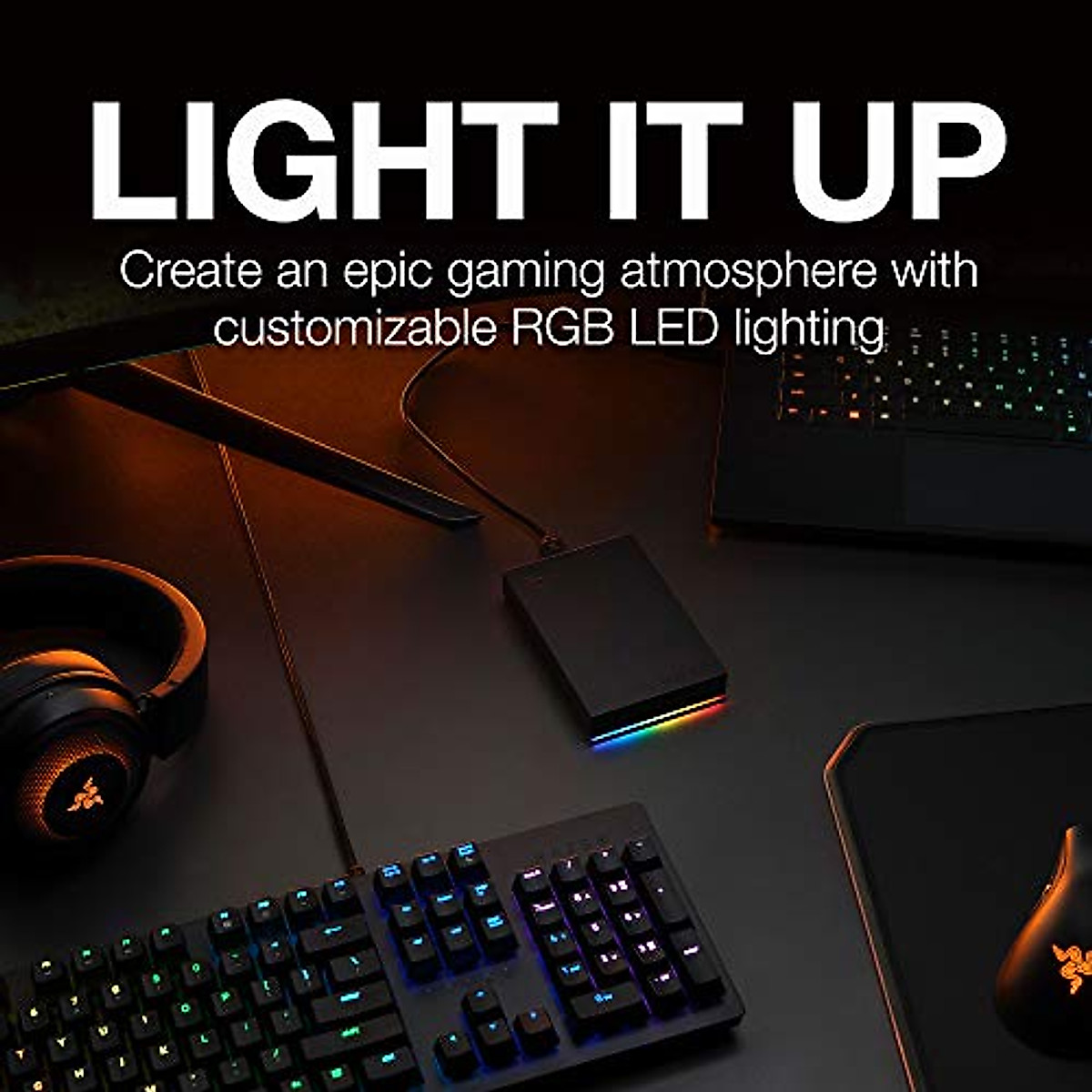 Seagate FireCuda Gaming Hard Drive External Hard Drive 2TB - USB 3.2 Gen 1, RGB LED lighting for PC and Mac with Rescue Services (STKL2000400)