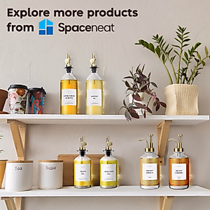 Spaceneat Coffee Syrup Dispenser for Coffee Bar - Coffee Syrup Pump Dispenser - Coffee Syrup Bottles for Coffee Bar Accessories with Coffee Syrup Labels - Glass Syrup Dispenser Bottle - Gold, 2-Pack