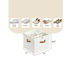 StorageWorks Shoe Organizer for Closet, Fabric Shoe Storage Bins with Clear Cover, Adjustable Dividers for Shoe Storage, Beige, 1-Pack, Shoe Cube Organizer Fits up to 16 Pairs