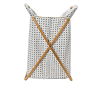Household Essentials Bamboo X Frame Hamper with Cross Pattern, Black and White
