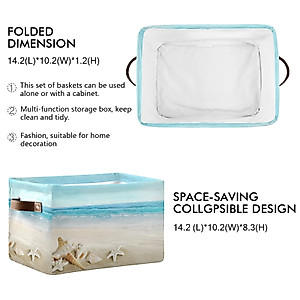 FZDXZJJ Beach Starfish Storage Basket Bins, Ocean Seashell Decorative Baskets Storage Box Collapsible Storage Cubes Organizer with Handles for Nursery Shelf Closet Office Home Bedroom, 2 Pack