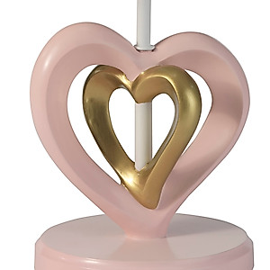 Lambs & Ivy Baby Love Lamp with Shade & Bulb - Pink/Gold/White Heart and Chevron