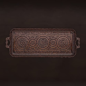 Turkish Ottoman Coffee Tea Beverage Serving Rectangle Tray (Small Tray) (13 INC*5.5 INC) (Copper)
