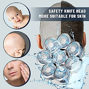 Bsotena 8D Upgrade 8 Heads Electric Shaver Bald Head Shaver Replacement Blades, 8 Heads Beard Cutter Replacement Blade Easy Install Electric Razor Shaver Head for Bald and Face Dt-002
