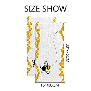 Hand Towels Face Towels Set of 2 Honey Bumble Bee Hive Cute Cartoon Soft Comfortable Polyester Microfiber Fast Water Absorbent Towels for Bathroom Kitchen 30X15 Inch