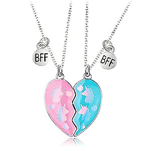 DOYYCA Best Friend Necklace Gifts Friendship Necklace Magnetic Matching Unicorn Heart BFF Necklace for 2 Girls (Blue Pink Unicorn)