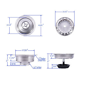 UNI-DRAIN Kitchen Sink Drain Stainless Steel Replacement Kits for Opening 3-1/2" with Basket Strainer, Kitchen Sink Drain Assembly for Kitchen