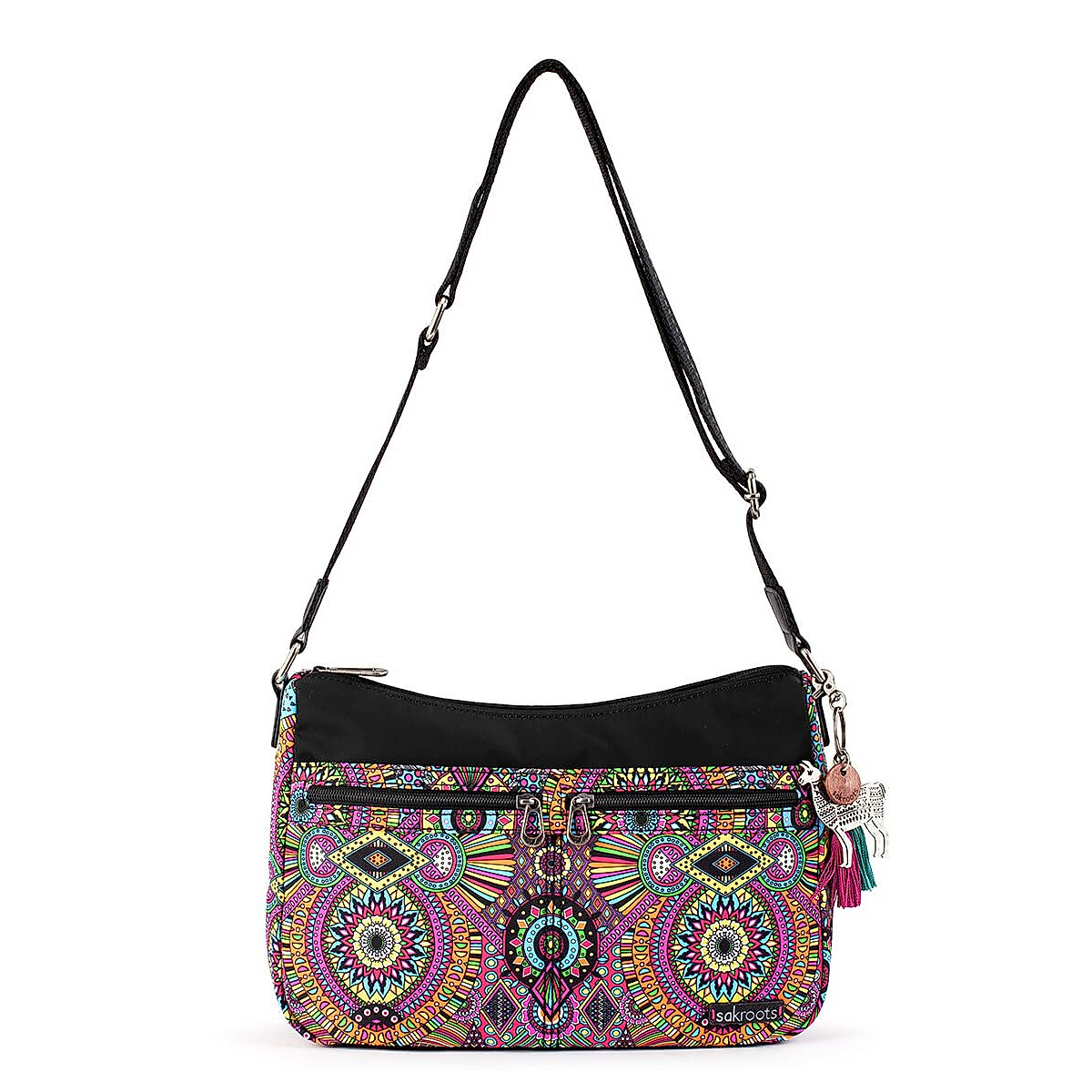 Sakroots womens New Adventure & Bag, Stylish Roomy Purse, Made from Recycled Materials Hobo Shoulder and Crossbody Bag, Rainbow Wanderlust Block, One Size US