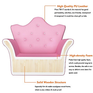 Costzon Kids Sofa, Children Upholstered Sofa with Ottoman, Princess Sofa with Diamond Decoration, Smooth PVC Leather Toddler Chair, Kids Couch for Boys and Girls, Gift for Toddlers (Pink)