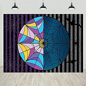 Wednesday Happy Birthday Backdrop Children Spider Gothic Happy Birthday Photography Background Decorations Kids Wednesday Party Banner Supplies 7x5ft