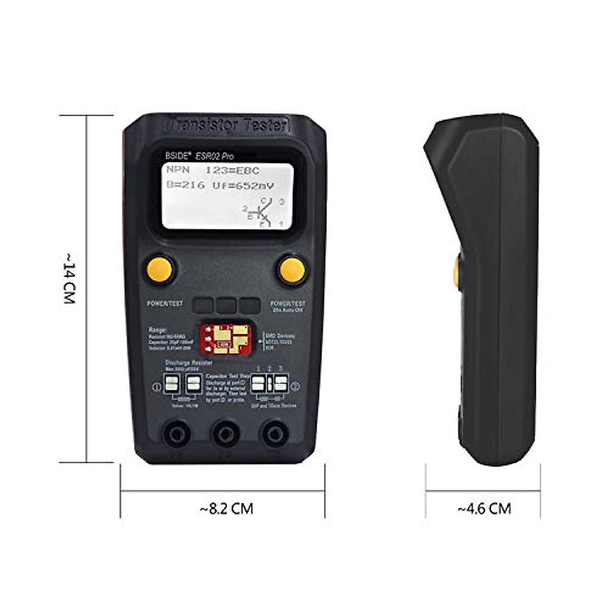 BSIDE ESR02 PRO Digital Transistor Tester SMD Components Meter Mega328 NPN/PNP Diode Triode Capacitor Inductance ESR Checker with Tweezers