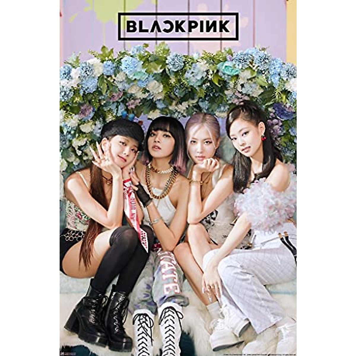 Blackpink Poster Merchandise Flowers Floral Group Photo Rose Lisa Jisoo Jennie Kpop Merch Album Kpop Room Decor for Walls Official Birthday Decorations Cool Wall Decor Art Print Poster 24x36