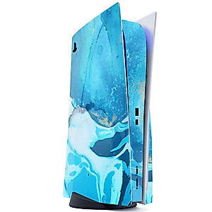 PlayVital Aquamarine Watercolour Full Set Skin Decal for ps5 Console Disc Edition, Sticker Vinyl Decal Cover for ps5 Controller & Charging Station & Headset & Media Remote