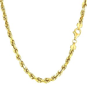 The Diamond Deal 14k SOLID Yellow Gold 4.00mm Shiny Diamond-Cut Royal Solid Rope Chain Necklace for Pendants and Charms with Lobster-Claw Clasp (18" And yellow-gold)