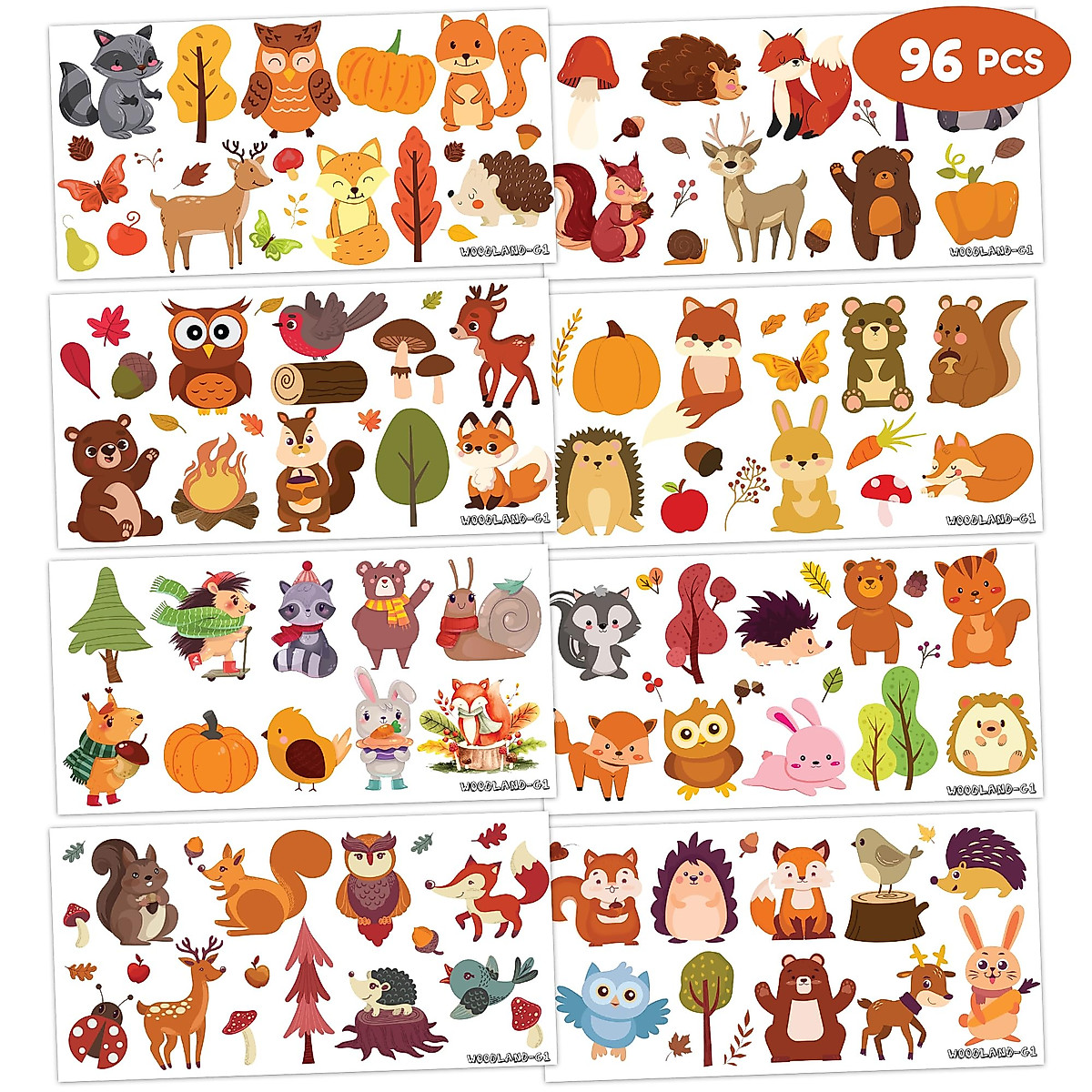 Woodland Temporary Tattoos Sticker for Kids Birthday Party Supplies Decorations Party Favors 96PCS Tattoo Forest Autumn Fall Animal Super Cute Themed Cute Kids Boy Gifts Ideal School Prizes