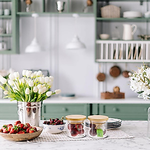 Sawysine Yogurt Jar Lids Set Reusable Bamboo Wooden Lids Round Canning Lids with Silicone Sealing Rings Compatible with Oui Yogurt Jars Jar Not Included(36 Pack)