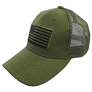 USA Flag Patch Tactical Style Mesh Trucker Baseball Cap Hat Army Green