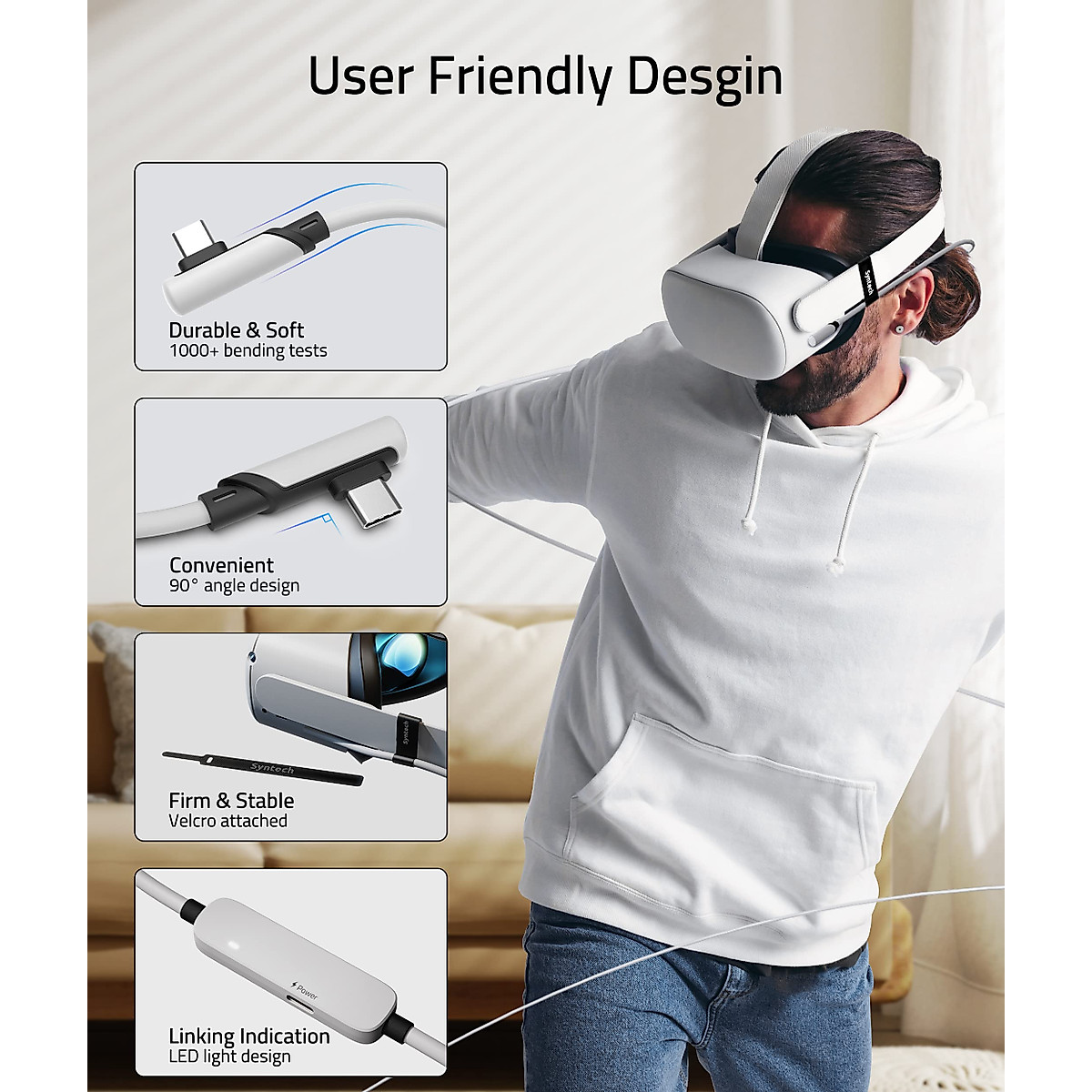 Syntech Charging Link Cable 16FT with Touch Controller Grips Cover Compatible with Oculus Quest 2