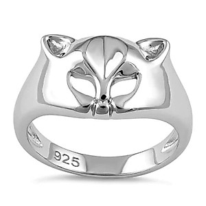 925 Sterling Silver Cat Mask Women Stacking Ring (Sterling Silver, 8)