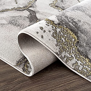Abani 5'3"x7'6" (5x8) Contemporary Grey & Metallic Gold Area Rug, Non-Shed Modern Rugs Marble Print Dining Room Rug