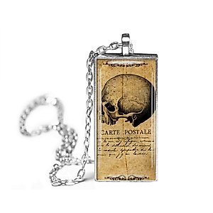 Steampunk Halloween Rectangle Pendant- Skull