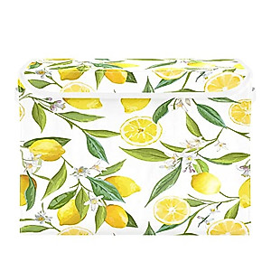 Storage Bins with Lid, Lemon Tree Flower Leaves Storage Box Organizer Toys Bedroom Nursery, 16.5"x12.6"x11.8" Large Collapsible Storage Cube for Home Office Closet Shelf