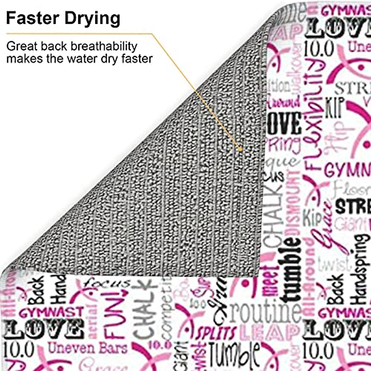 Gymnastics Pink Printed Drying Mat For Kitchen Ultra Absorbent Microfiber Dishes Drainer Mats Non-Slip Silicone Quick Dry Pad - 18 X 16inch