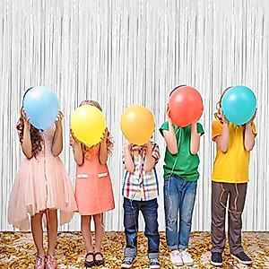 BTSD-home White Foil Fringe Curtain, Metallic Photo Booth Backdrop Tinsel Door Curtains for Wedding Birthday Bridal Shower Baby Shower Bachelorette Christmas Party Decorations(2 Pack, 6ft x 8ft)