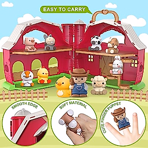 Letapapa Farm Animals Big Barn Toy for 1 2 3 Year Old, Toddler Educational Montessori Toys, Farm Pretend Playset with Barn & Farmer, Christmas Birthday Gift for Toddler Kids 1-3 Years
