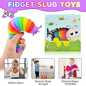Cevioce Fidget Slug Toy, Sensory Slug Fidget Toy for Kids & Adults, 3Pcs Cute Autism Sensory Toys for Autistic Children, Toddler Stress Relief Toy｜Easter Basket Stuffers Valentines Gift for Kids ADHD