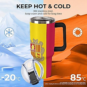 U.S.A Andorran Flag 40oz Water Bottle Double Wall Insulated Tumbler with Handle Leakproof Travel Mug Black-style