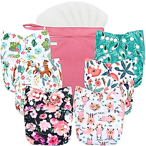 wegreeco Washable Reusable Baby Cloth Pocket Diapers Cool Animal Bundle with Diaper Liners and Cloth Diaper Bags