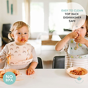 Loulou Lollipop Soft, Waterproof Silicone Feeding Bib for Babies and Toddlers 3 to 36 Months, Easy to Clean, Adjustable Fit and Catch-All Pouch - Rainbow