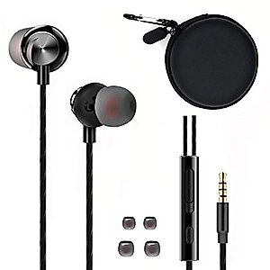 ApexOne Wired Metal in-Ear Earbuds Headphones with MIC &Volume Control and Pocket Case, Crystal Clear Sound Bass Stereo Noise Isolating Earphones (Earbuds, Black Case and 2 Small Tips Included)