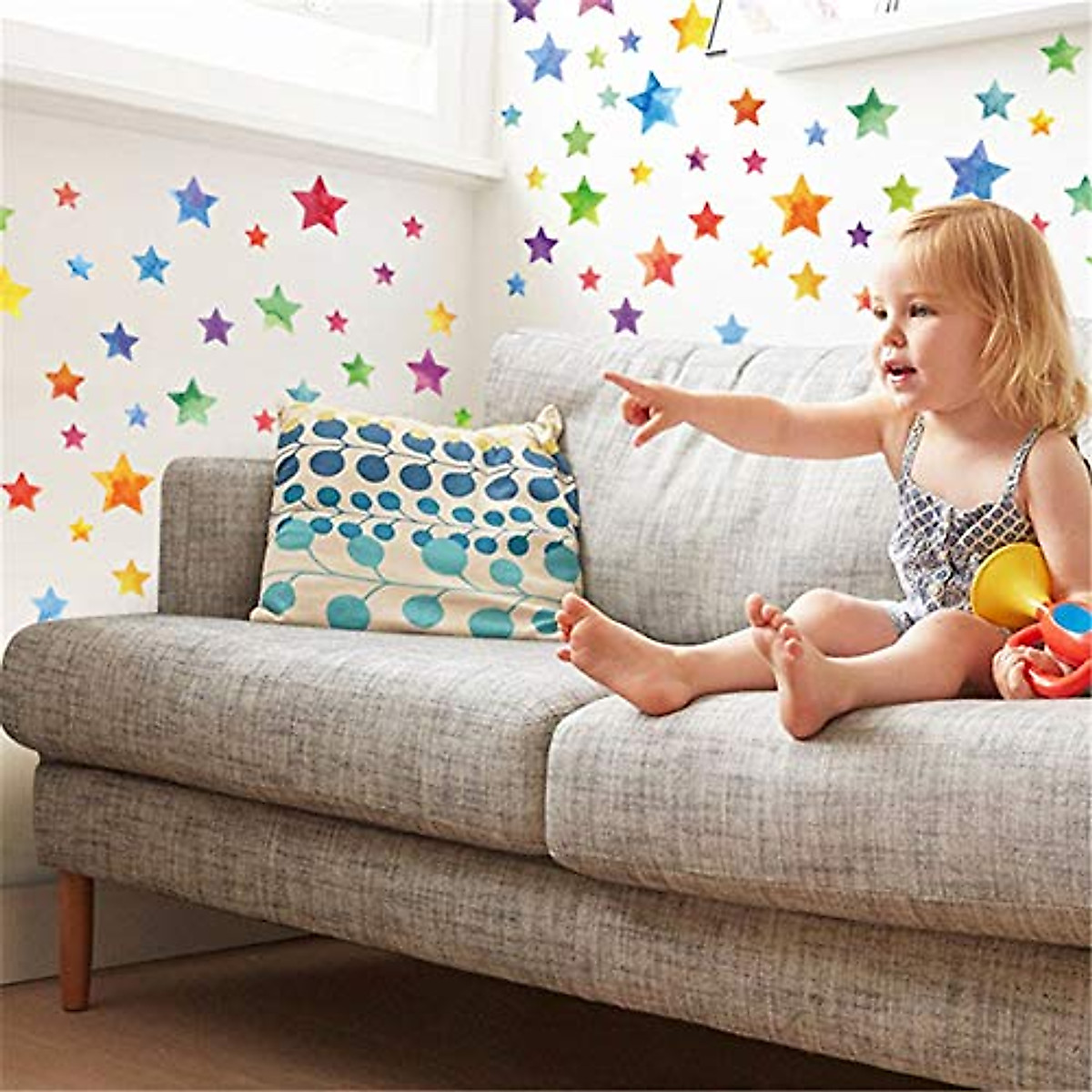 QISHENG Wall Stickers for Bedroom Living Room, Starts Wall Decals for Kids Boys and Girls Multicolor Easy to Peel&Stick Removable Safe for Wall(67 Decals)