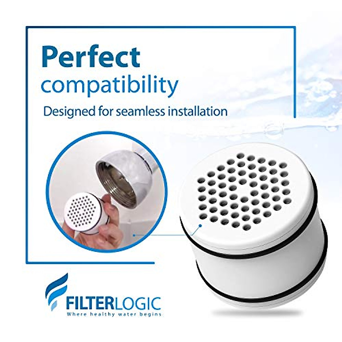 Filterlogic WHR-140 Shower Filter Replacement Cartridge for Culligan® WHR-140, WSH-C125, ISH-100, HSH-C135, Shower Head Water Filter, with Advanced KDF Filtration Material, 3 Pack
