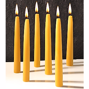 6 Packs Natural Beeswax Taper Candles- 8 inch Beeswax Candles, Smokeless and Dripless Beeswax Candles- 8 Hour Burn Time Beeswax Candlesticks- for Christmas Home Decor Air Purification Spa Relaxation