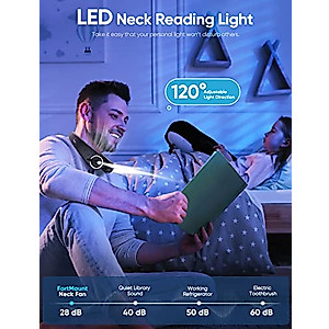 Neck Fan Portable with Reading Light - Cooling Rechargeable Battery Operated Neckband Fan, Ultra Quiet, Hands Free 4 Speeds Bladeless Wearable Fan for Travel, Outdoor