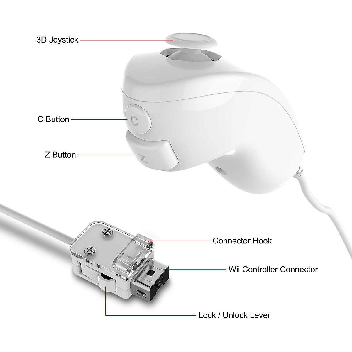 2 Pack Remote Controller Gesture Controller and Nunchuck Joystick Compatible for wii/wii u, Controller With Silicone Case and Wrist Strap - White