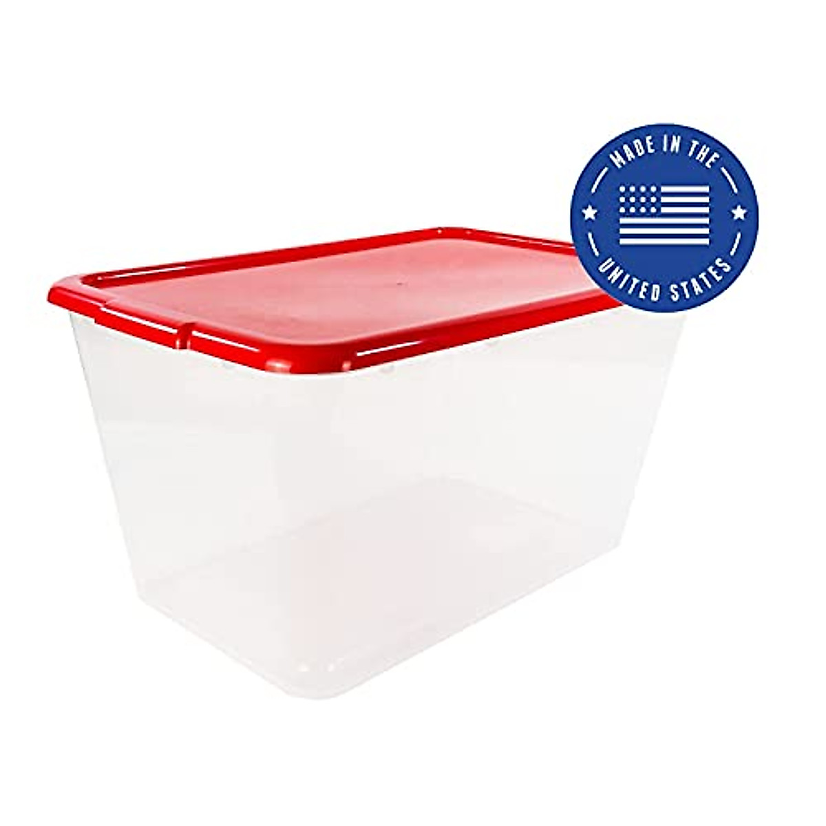 SIMPLYKLEEN 14.5-gal. Durable Stacking Plastic Storage Containers with Lids, Red/Clear (Pack of 4)