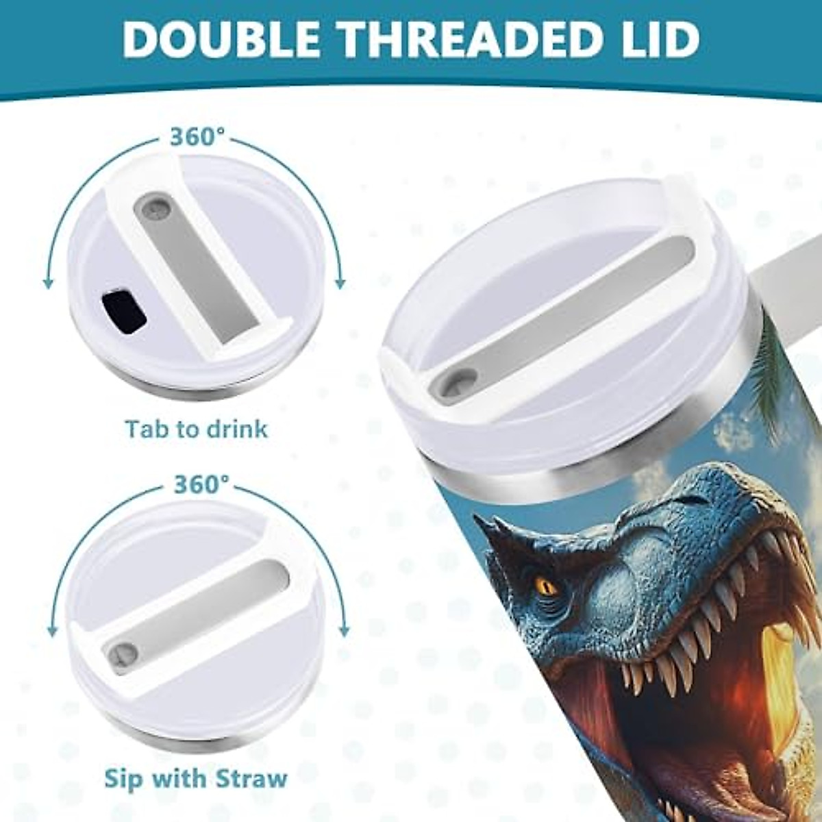 Slewiaeky Tumbler with Handle 40 oz Cool Beast Dinosaur T Rex Travel Mug with Lid and Straw Stainless Steel Vacuum Insulated Water Bottle Cup for Iced Tea Coffee Cold Beverages Cup Holder Friendly