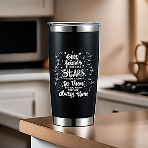 Xildew Good Friends are Like Stars You Don’t Always See Them but Know They Always There Friendship Theme Funny Christmas Birthday Gift for Friend BFF Bestie Her Him Stainless Steel Tumbler 20 oz Black