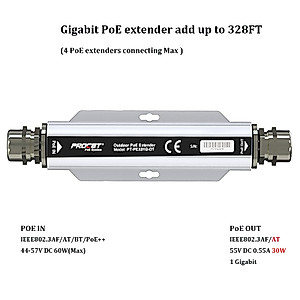 PROCET Gigabit PoE Extender Outdoor, Aluminum Alloy IP67 PoE Repeater, Output 802.3af/at, 6KV Surge Protection, Expand 328FT, Wide Working Temp -40℉ to 149℉, PT-PEX01G-OT