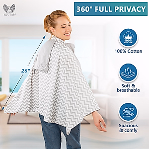 Fair-e-Trade Nursing Cover for Breastfeeding - 360 Degree Privacy Poncho, View Baby Hands-Free, Soft & 100% Breathable Cotton, Attached Carry Bag, 8-in-1 Uses, Covers Car Seat & Shopping Cart