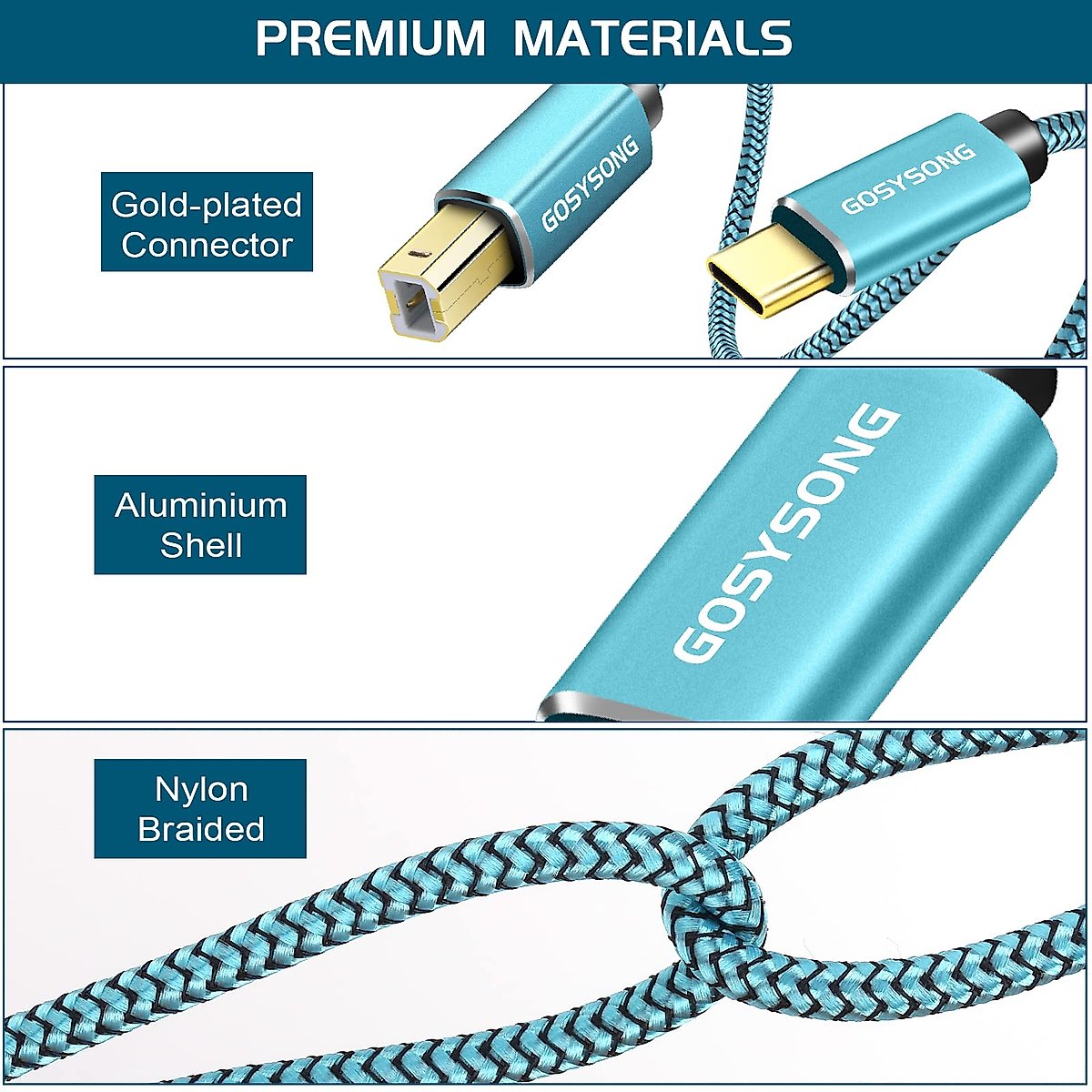 GOSYSONG USB C Printer Cable 20ft, High Speed USB C to USB B Printer Cord Compatible with Printer, Scanner, Fax, Midi Keyboard